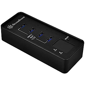 Silverstone SST-EP03 v2.0 - 4-Port USB 3.0 Data Hub, Display, OVP, OCP, Aluminum, multinational Charging Adapter