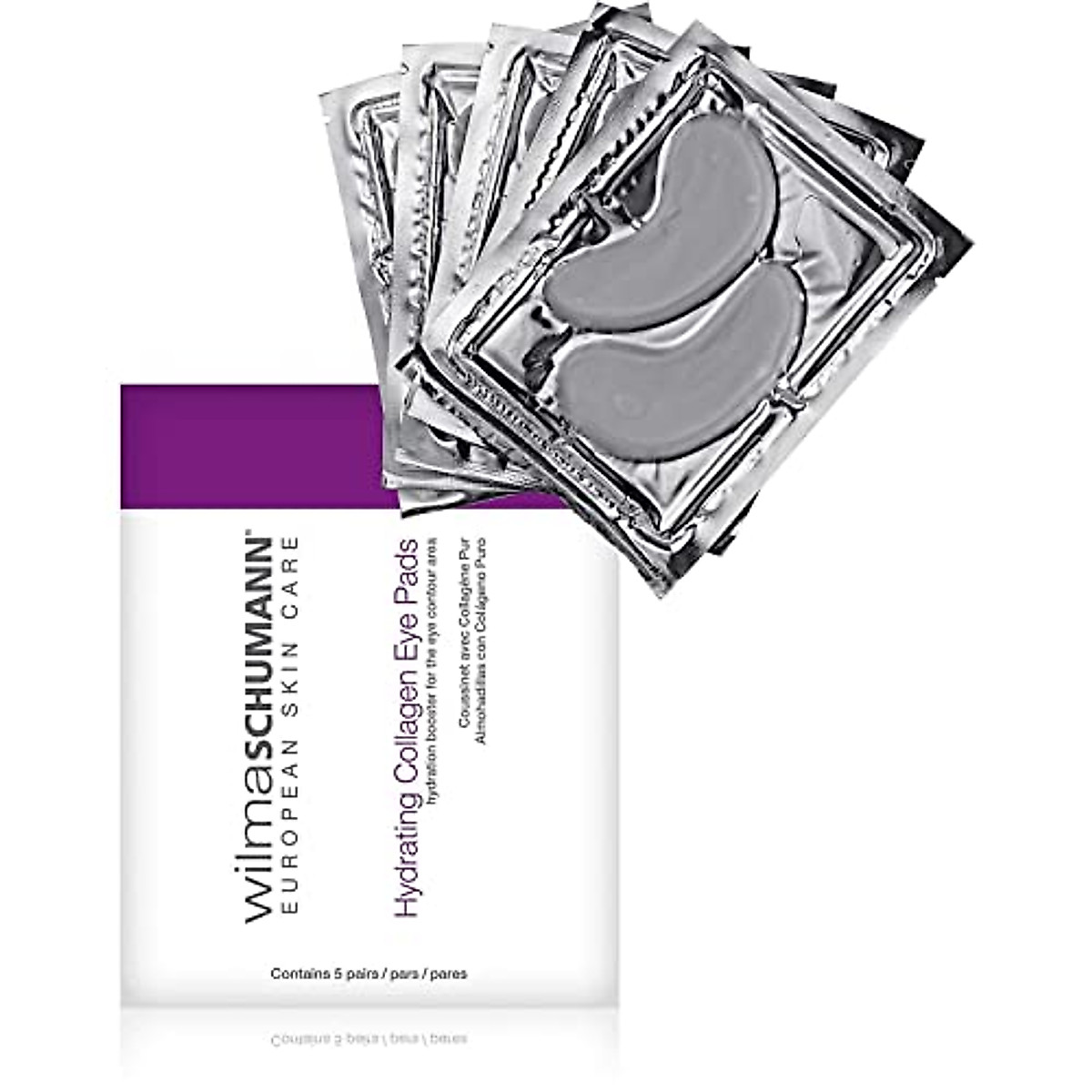 WILMA SCHUMANN Hydrating Collagen Eye Pads - 100% Pure & Natural Collagen Moisturizing Masks will Visibly Reduce Puffy Eyes, Fine Lines, Dark Circles and Wrinkles (Pack of 5 Pairs)