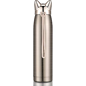 Cute Cat Water Bottle Stainless Steel Water Bottle Insulated Thermal Travel Mug Cute Vacuum Water Mug for Women and Kids (Gold)