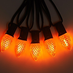 Minetom 25 Pack Halloween C7 Led Replacement Lights Bulbs, C7 Shatterproof C7 Replacement LED Lights for Halloween String Lights, E12 Candelabra Base, Commercial Grade Dimmable Holiday Bulbs, Orange