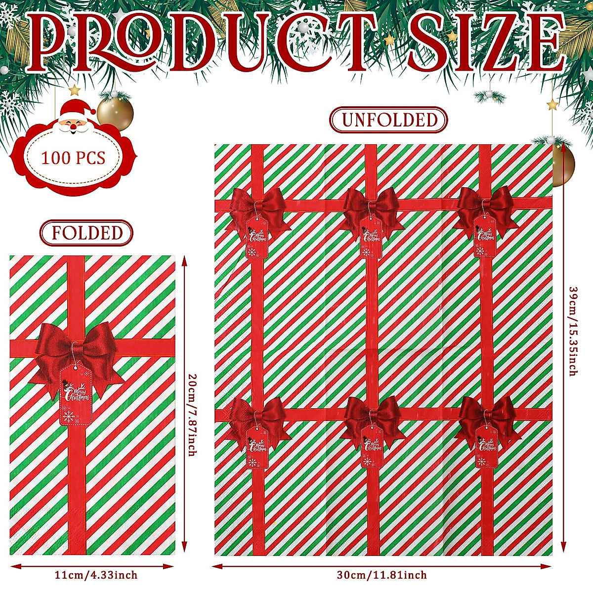 Cholemy Christmas Paper Napkins 3 Ply Disposable Presents Napkins Xmas Guest Paper Towels Merry Christmas Cocktail Napkins for Xmas Eve Dinner Holiday Party Supplies Kitchen Decor (100 Pcs)