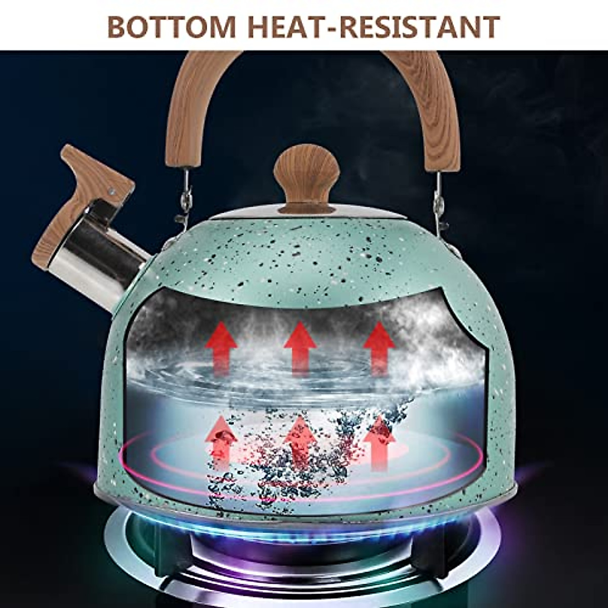 Hemoton Stovetop Tea Kettle Stainless Steel Whistling Teapot Water Kettle Stove Coffee Kettle with Cool Grip Ergonomic Handle for Boiling Water 2L Green
