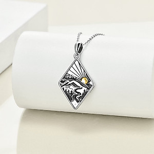 ONEFINITY Mountain Necklace for Women Range River Cloud Sunrise Sterling Silver Pendant Nature Graduation Jewelry for Womens Hiker Camper Climber