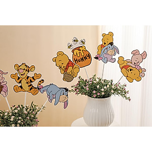 24PCS Winnie Party Decorations,Centerpieces Decorations Stick Table Toppers For Birthday Party Supplies Decor Table Toppers