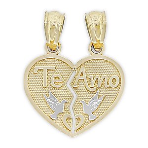 Charm America - Gold Break-Apart Te Amo Heart Charm - 14 Karat Solid Gold