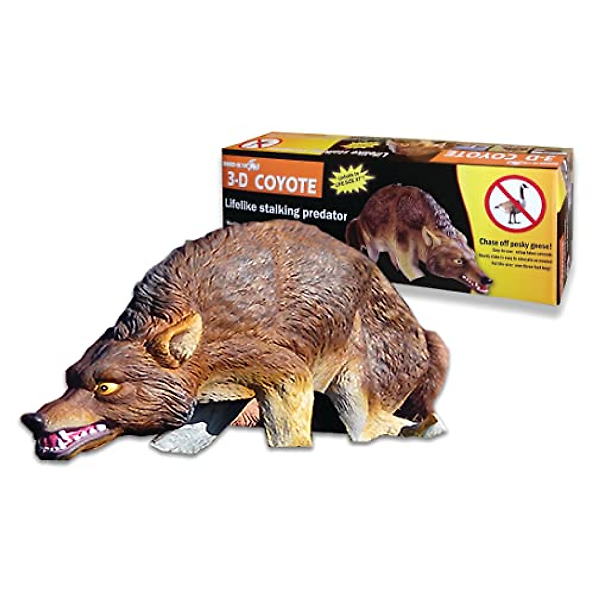 Bird-X 3D Coyote Decoy, Lifelike Predator Replica, Coyote Decoy with Moving Tail and Realistic Markings, Easy to Install, Covers up to 1 Acre of Land, 32" x 8" x 30"