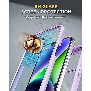 Miracase Glass Series Designed for iPhone 14 Plus Phone Case 6.7 inch, 2023 Upgrade Full-Body Clear Bumper Case with Built-in 9H Tempered Glass Screen Protector and Camera Lens Protector,Purple