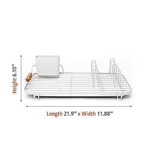 Full Circle Dish Jockey Dish Drying Rack – Space Saving Drying Rack for Kitchen Counter – Stainless Steel and Recycled Plastic Drainer with Holders for Plates, Cutlery, Pots and Pans