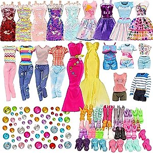 16 Pack Doll Clothes and Accessories 2 Fashion Dresses 2 Sequin Skirts 1 Long Dress 5 Tops and Pants Outfits 5 Shoes 1 DIY Sticker for 11.5 inch Girl Doll
