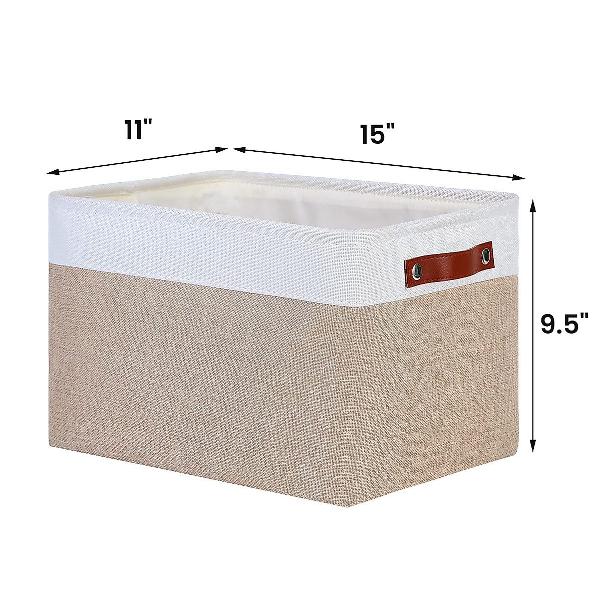 Ecegeva Fabric Storage Bins, Large Storage Baskets with Handles for Toys Towels Books Organization, Foldable Linen Cloth Storage Baskets for Organizing Closet Laundry Nursery(White&Khaki)
