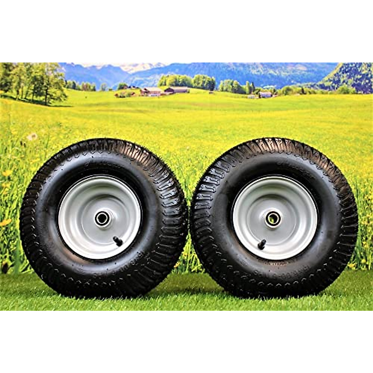 (Set of 2) 15x6.00-6 Tire Wheel Assy .75" Bearing Compatible With Husqvarna/Poulan