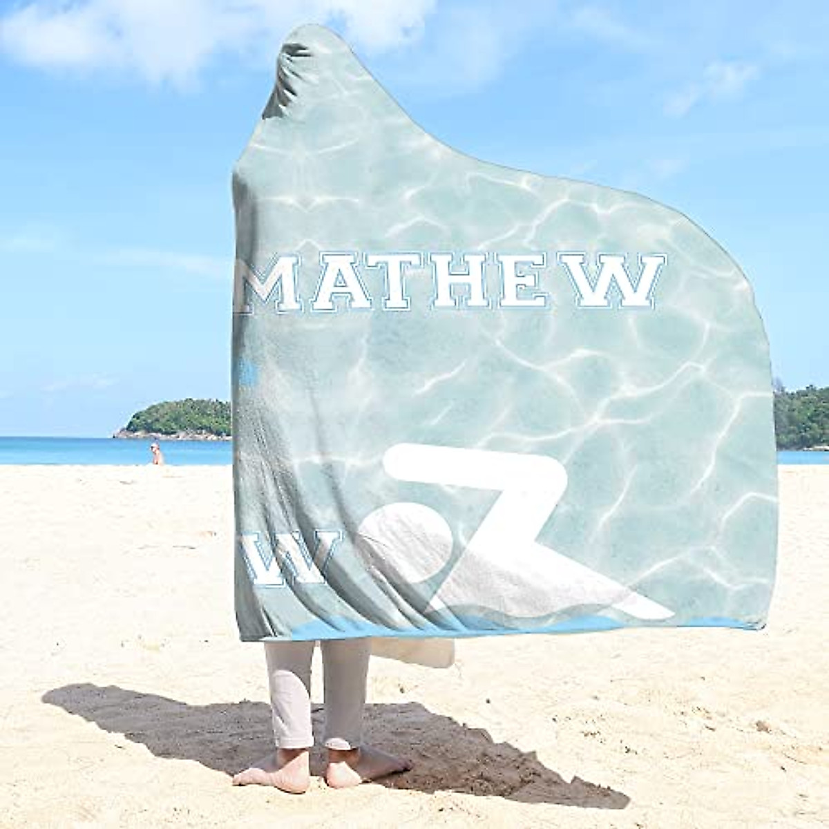 OhaPrints Custom Swimming Lover Swimmer Unique Gift Idea Personalized Name Sherpa Hoodie Blanket Soft Travel Camping Wearable Hooded Blankets Cape Wrap Plush Fuzzy Comfy Cozy