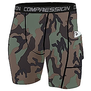 Holure Men's 3 Pack Sport Compression Shorts Compression Underwear,Black/Camo Blue/Camo Green 11-M