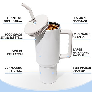 Laosh 40 oz Sublimation Tumbler with Handle And Straw, 4pcs 40oz Sublimation Tumblers Blanks Bulk, Coffee Insulated Cup Stainless Steel Travel Mug for Diy Craft 40 Oz Tumbler Heat Press Print (White)