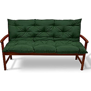 Rlosqvee Bench Pads Outdoor Cushions, 2 or 3 Seater Waterproof Bench Cushion with Backrest, Porch Swing Replacement Cushions for Outdoor Furniture (Dark Green 40 x 60 in)