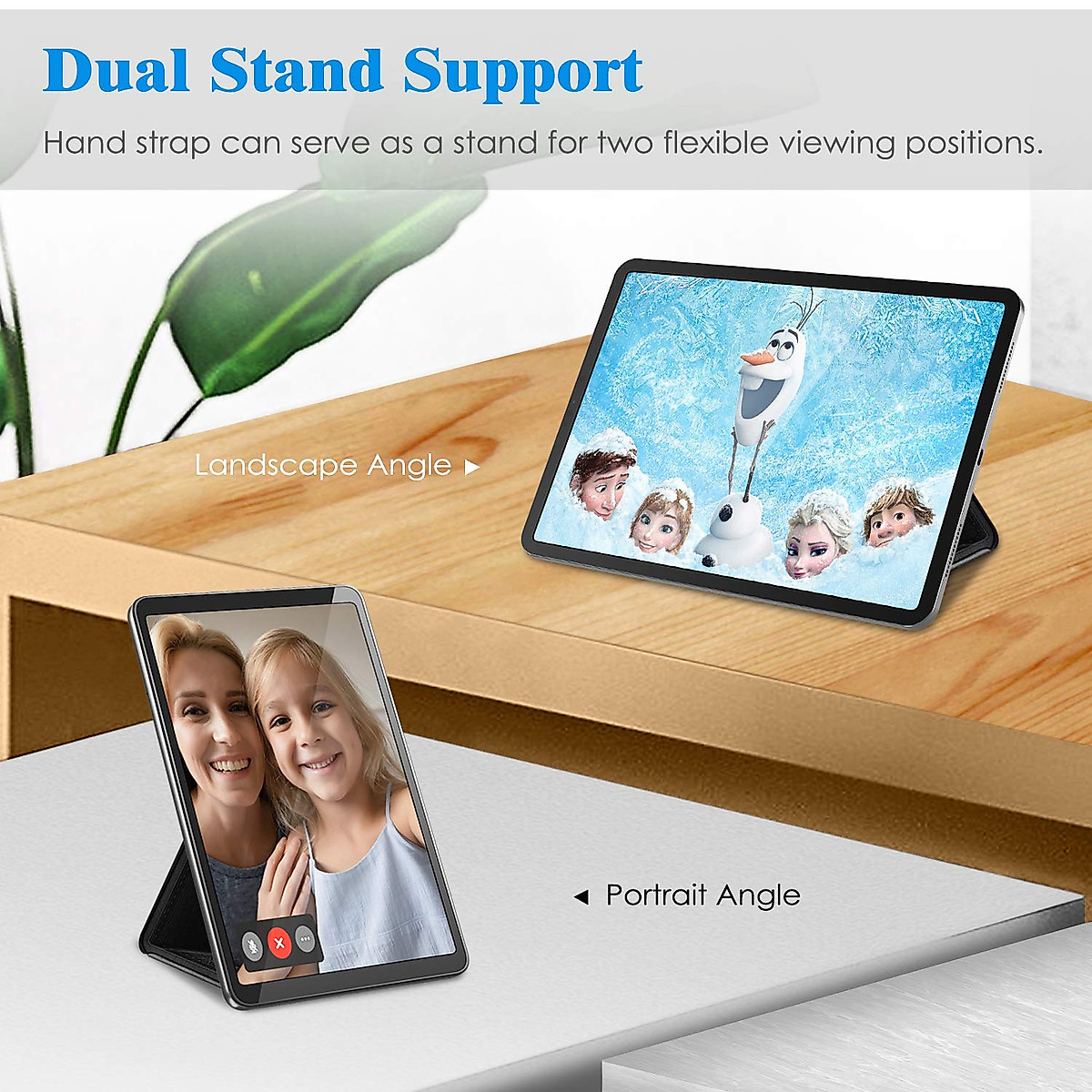 FINTIE Universal Tablet Hand Strap Holder - [Dual Stand Supports] Detachable Padded Hook & Loop Fastening Handle Grip with Adhesive Patch for iPad/Galaxy Tab and All 7-11" Tablets, Black