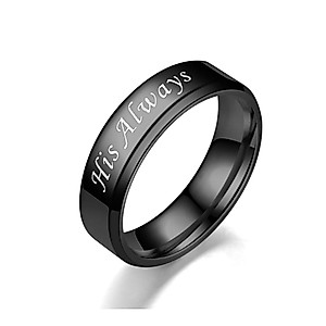 His Always Ring Black Stainless Steel Promise Anniversary Engagement Bridal Wedding Band for Women (Her Size 7)