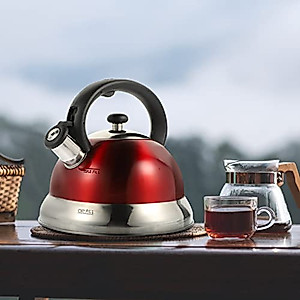 HEMOTON Tea Kettle Tea Kettle Tea Kettle Red Stainless Steel Whistling Tea Coffee Kettle with Heat Proof Handle Kitchen Grade Stainless Steel Teapot Stovetops Tea Pot Tea Pot Tea Pot