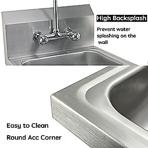 ERUPTA 304# Stainless steel basin Commercial Wall Mount Hand Sink 17'' x 15'' for Public places, restaurants, schools, kitchens and homes