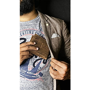 RUSTIC TOWN Full Grain Leather Wallet for Men | RFID Protecting | Handmade Vintage Bifold Travel Wallet | Slim Billfold with Credit Card Slots and Coin Pocket | Gift for Him