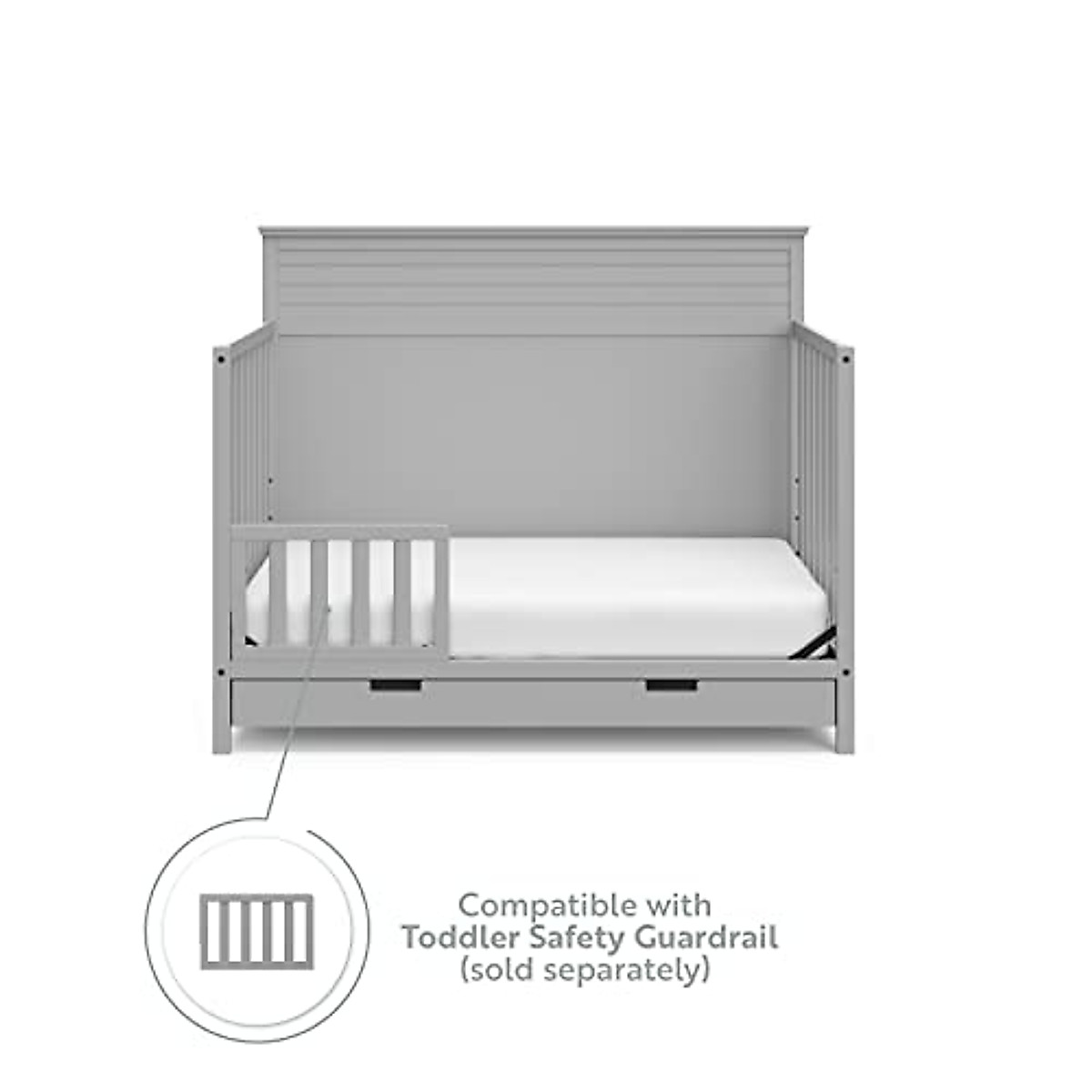 STORKCRAFT Homestead 5-in-1 Convertible Crib with Drawer (Pebble Gray) – GREENGUARD Gold Certified, Crib with Drawer Combo, Includes Nursery Storage Drawer, Converts to Toddler Bed and Full-Size Bed