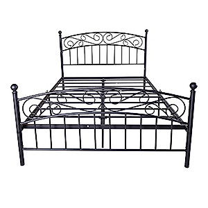 DUMEE Queen Bed Frame with Headboard and Footboard Metal Platform Bed Frame Queen Size No Box Spring Needed, Queen Textured Black