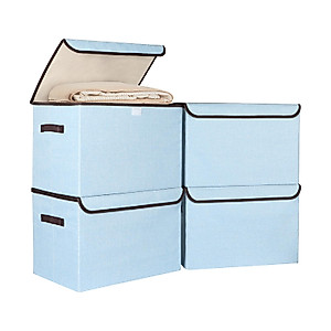 Univivi Fabric Foldable Storage Boxes Large Collapsible Stackable Storage Bins with Lids, Closet Organizers and Storage Cube Basket for Home, Office, Bedroom (17''-4 Pack-BLUE)