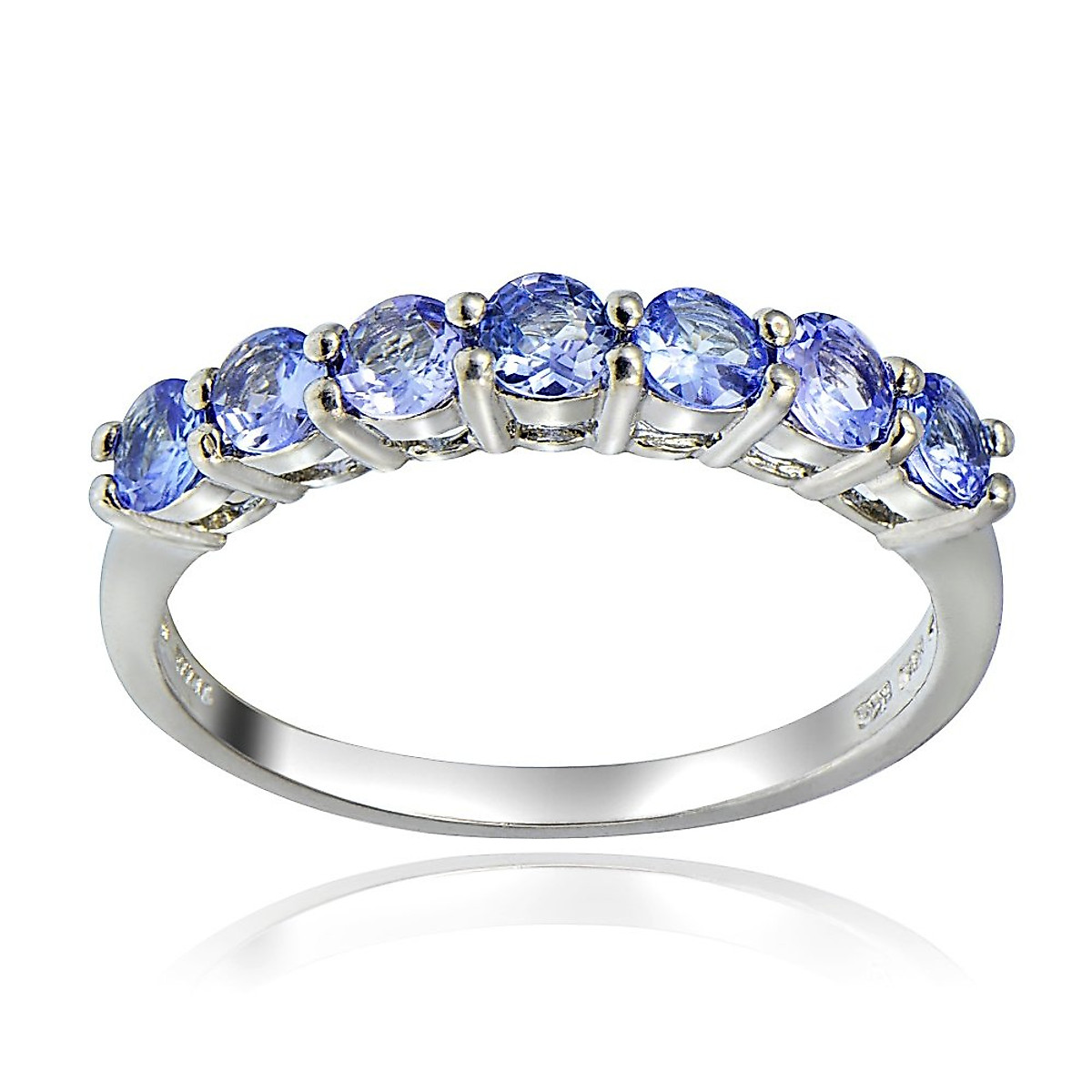 Tanzanite Rings for Women Sterling Silver Half Eternity Band Ring, Size 6