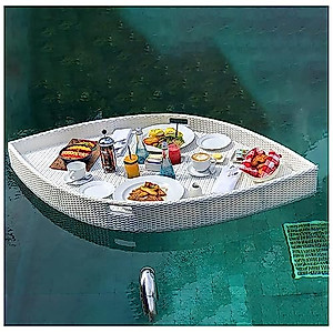 DAZULI Extra Large Round Floating Bar Table Serving Tray Drink Holder for Pool or Beach Party Float Refreshment Durable,White