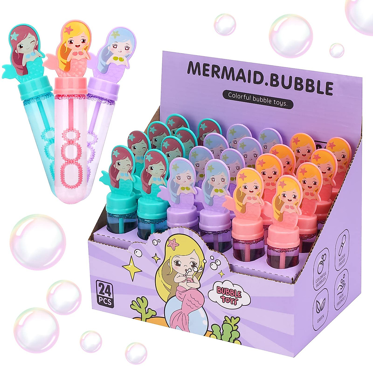 Mermaid Party Favors Bubble Wands for Kids Under The Sea Party Favors Ocean Birthday Party Supplies Bubble Blowing Toys 24PCS