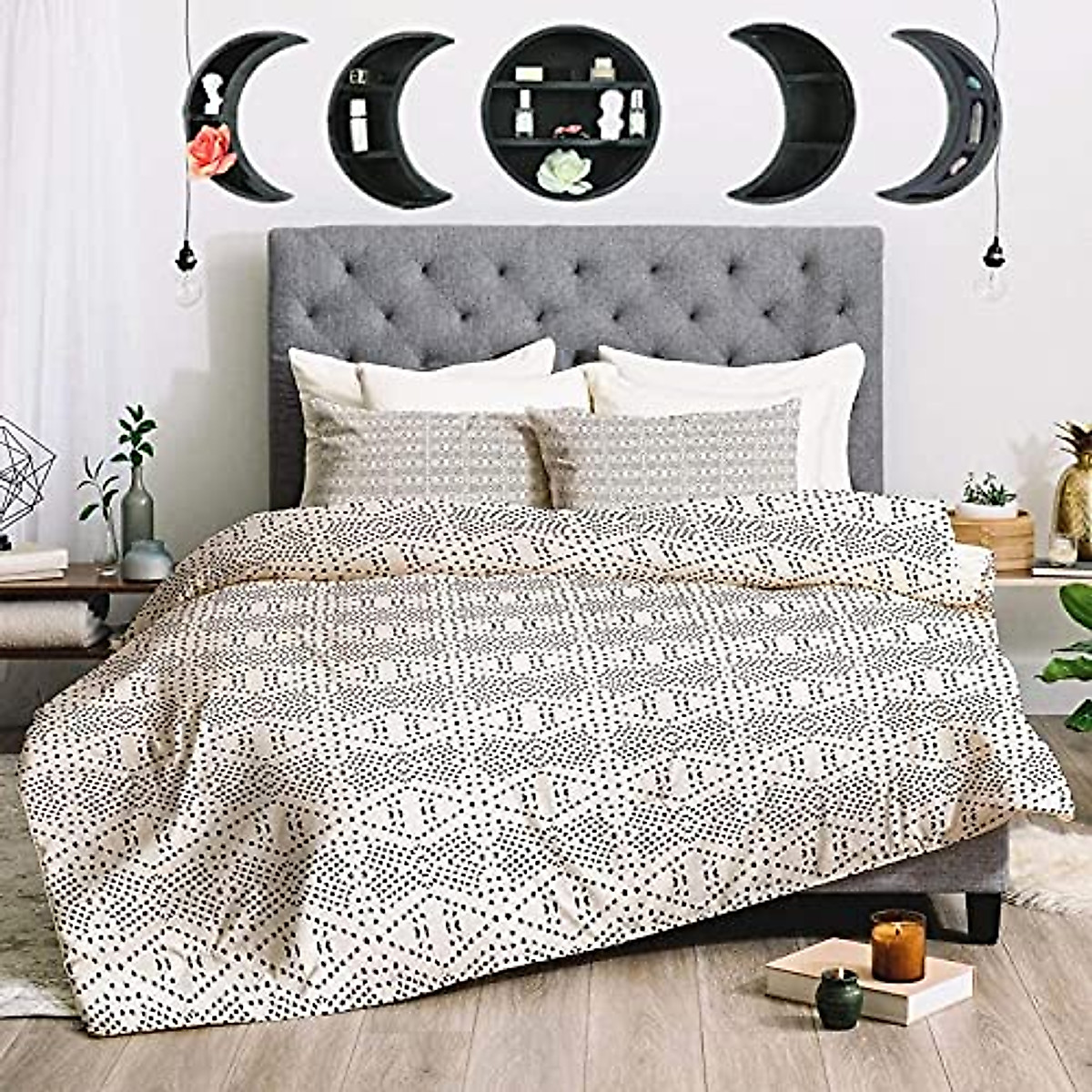 Yudanny Moon Shelf, Wooden Wall Hanging Display Shelf Moon Phase Shelf Wall Decor for Home Office, Black (1833472120967AM103US66)