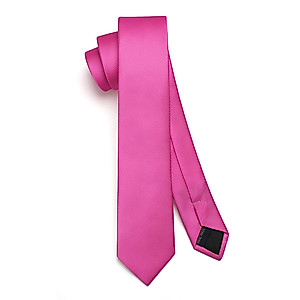 HISDERN Hot Pink Ties for Men Solid Color 2.17'' Skinny Slim Tie Formal Business Fushia Neckties Classic Woven Satin Wedding Necktie