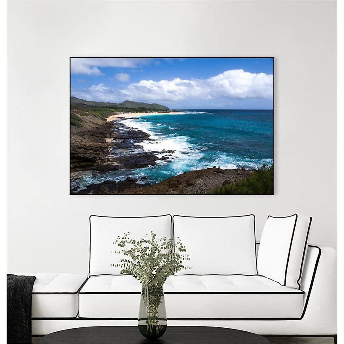 Giant Art Canvas 36x24 Oahu Rocky Shores II Framed in Multi-Color