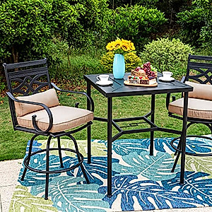 PHI VILLA Outdoor Swivel Bar Stools Set of 2, Metal Tall Patio Bar Height Chairs, Strong and Heavy Duty Outdoor Counter Height Bar Stools with Cushion and Pillow, Max Load Bearing up to 300 Lbs