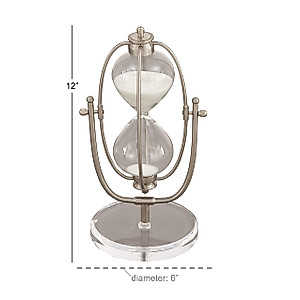 Deco 79 Glam Glass Timer, Acrylic Hourglass Sand Timer with Swiveling Iron Cage, 6" L x 6" W x 12" H, Silver