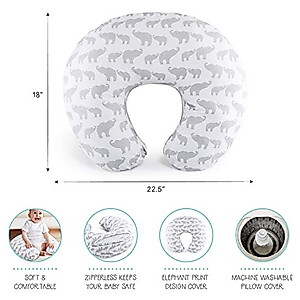 The Peanutshell Grey Elephant Nursing Pillow for Breastfeeding | Pillow & Nursing Pillow Cover for Baby Boys or Girls