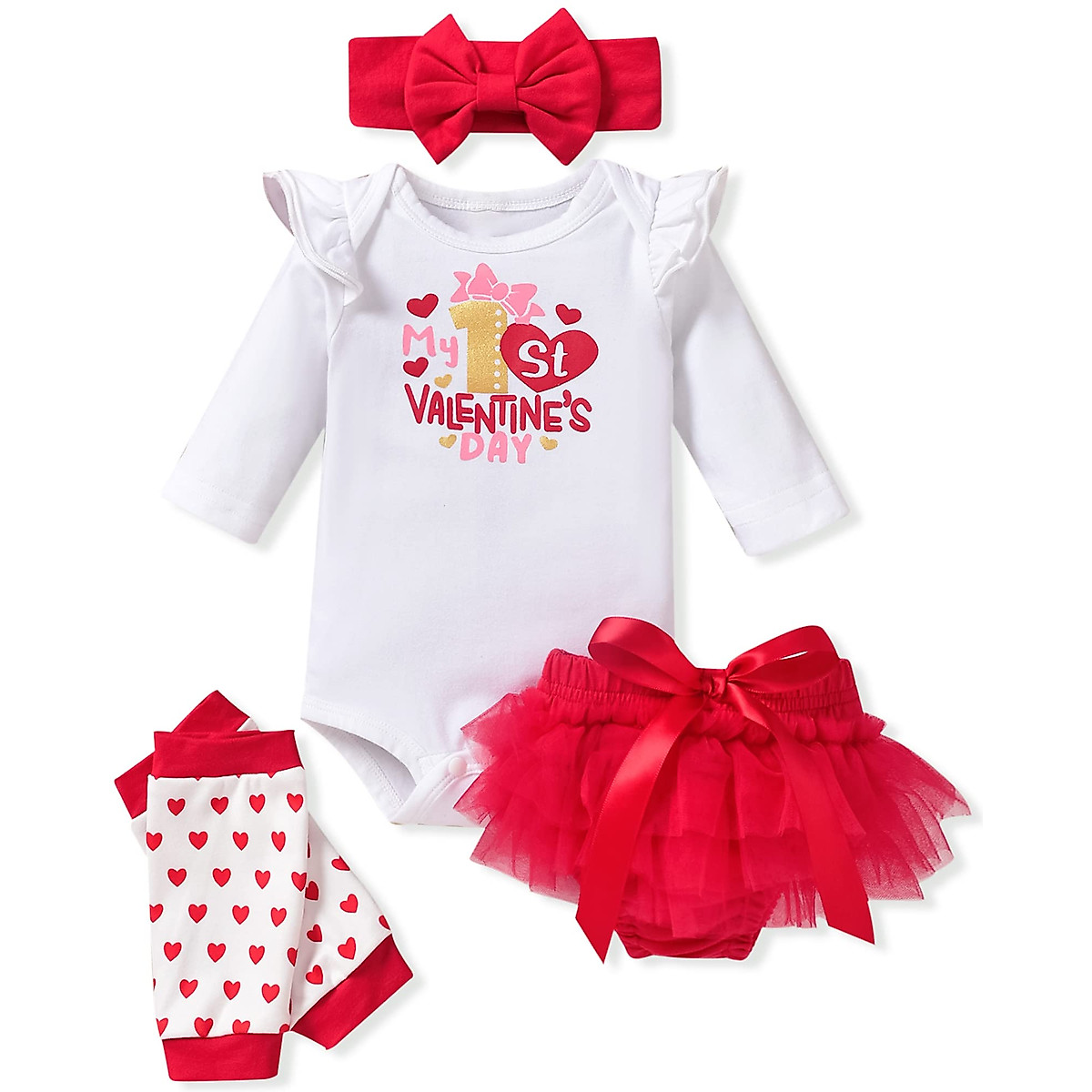 fioukiay 0-3 Months Baby Girls Valentine's Day Clothes Little Girls My First Valentine's Day Outfits Clothing Set (Red, 0-3 Monts)