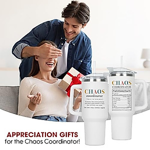 TEEZWONDER Funny Gifts for Women - Chaos Coordinator Insulated 40 Oz Tumbler With Handle - Birthday Thank You Gifts for Women Friends Coworkers Boss Colleagues Employee Teacher Nurse