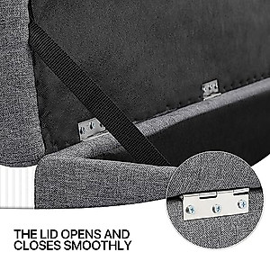 MoNiBloom 42 Inch Long Storage Ottoman for Bedroom, Contemporary Grey Linen Tufted Bench Footrest Foot Stool Upholstered Rectangular Ottoman with 40L Inner Space, 660 Lbs Capacity