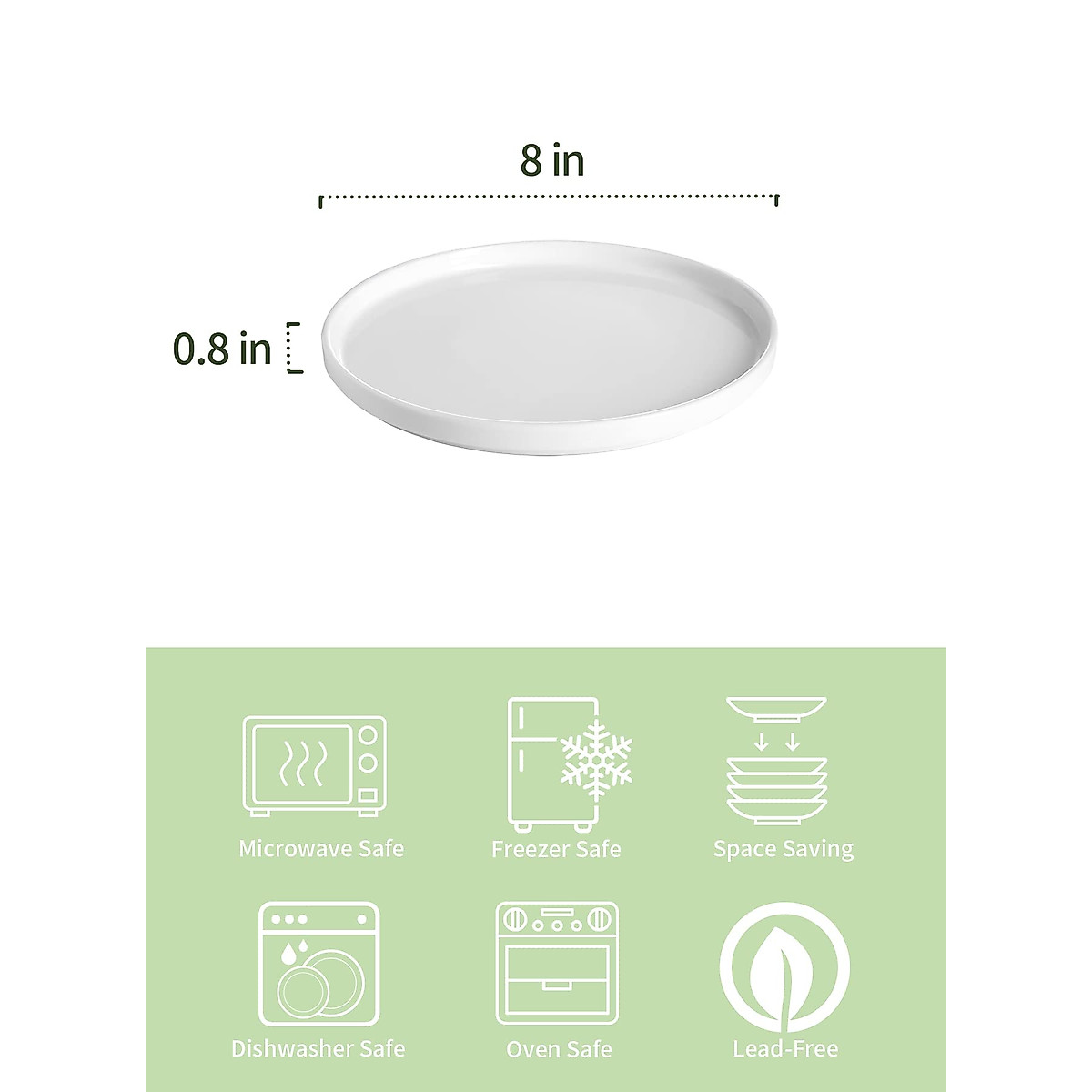 Onniyor Porcelain Dinner Plates Set, Round Dessert Salad Plates, 8 inch Serving Dishes, Scratch Resistant Flat Plates, Microwave, Oven, and Dishwasher Safe, Set of 6, White