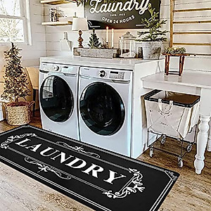 USTIDE Laundry Room Rug Runner Farmhouse Laundry Room Decor Rug Nonskid Kitchen Runner Durable Laundry Floor Mat Waterproof Runner Rug for Kitchen Bathroom Washhouse Entry
