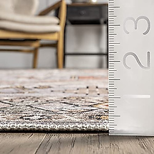 nuLOOM Mae Machine Washable Tribal Motif Runner Rug, 2' 6" x 8', Light Grey