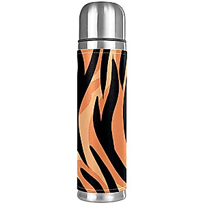 Stainless Steel Leather Vacuum Insulated Mug Tiger Texture Thermos Water Bottle for Hot and Cold Drinks Kids Adults 16 Oz