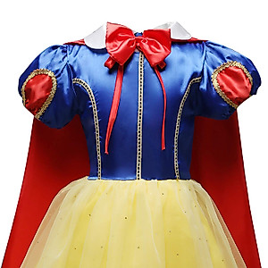 HIHCBF Girls Princess Snow White Costume Birthday Christmas Halloween Carnival Fancy Dress Up w/Cloak Accessories 4-5T