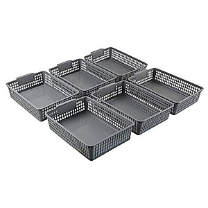 Neadas Rectangle Plastic Storage Baskets, Plastic Paper Baskets, 6-Pack