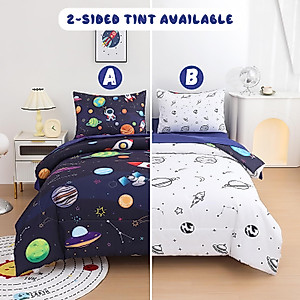 Twin Bedding Sets for Boys Space Bedding 5 Pieces,Teen Boys Bedding Space Ship Galaxy Bedding Twin Comforter Set with Sheets for All Season