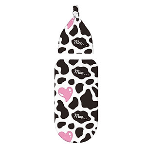 Cow Print Newborn Swaddle Blanket Baby Pink Heart Swaddle Blankets with Beanie Hat Sets Infant Gifts for Boys Girls Soft