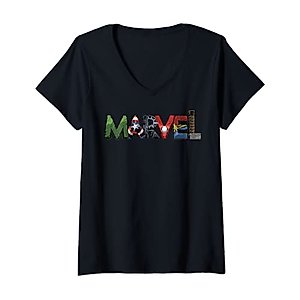 Womens Marvel Avengers Character Text Portrait V-Neck T-Shirt