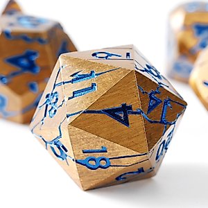 DND Metal Dice - Pharaoh Ruins Gold with Blue Cracks - Polyhedral Dice Set for D&D, RPG and More - Beautifully Detailed for Dungeons and Dragons
