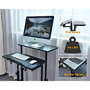 AIZ Mobile Standing Desk, Adjustable Computer Desk Rolling Laptop Cart on Wheels Home Office Computer Workstation, Portable Laptop Stand for Small Spaces Tall Table for Standing or Sitting, Black